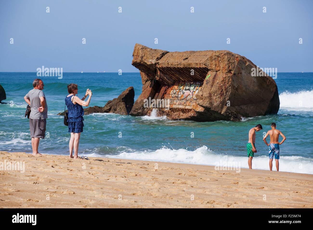 France, Landes, Bay of Biscay, Capbreton, blockhouse on the Capbreton ...