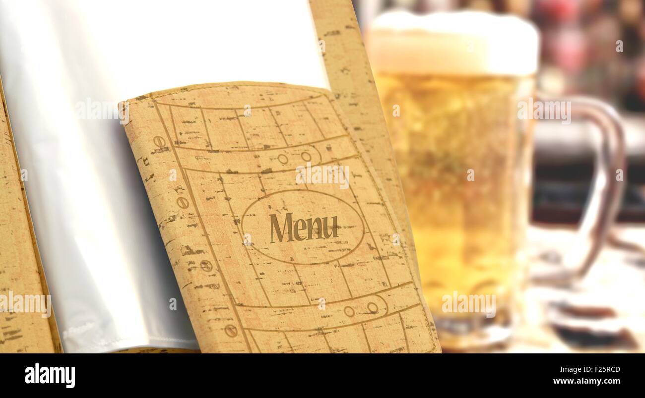 beige beer menu ( barrel shaped ) in a restaurant or café Stock Photo ...