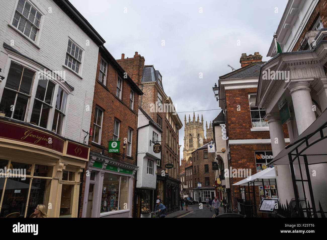 Looking up Low Petergate Towards York Minster Stock Photo - Alamy