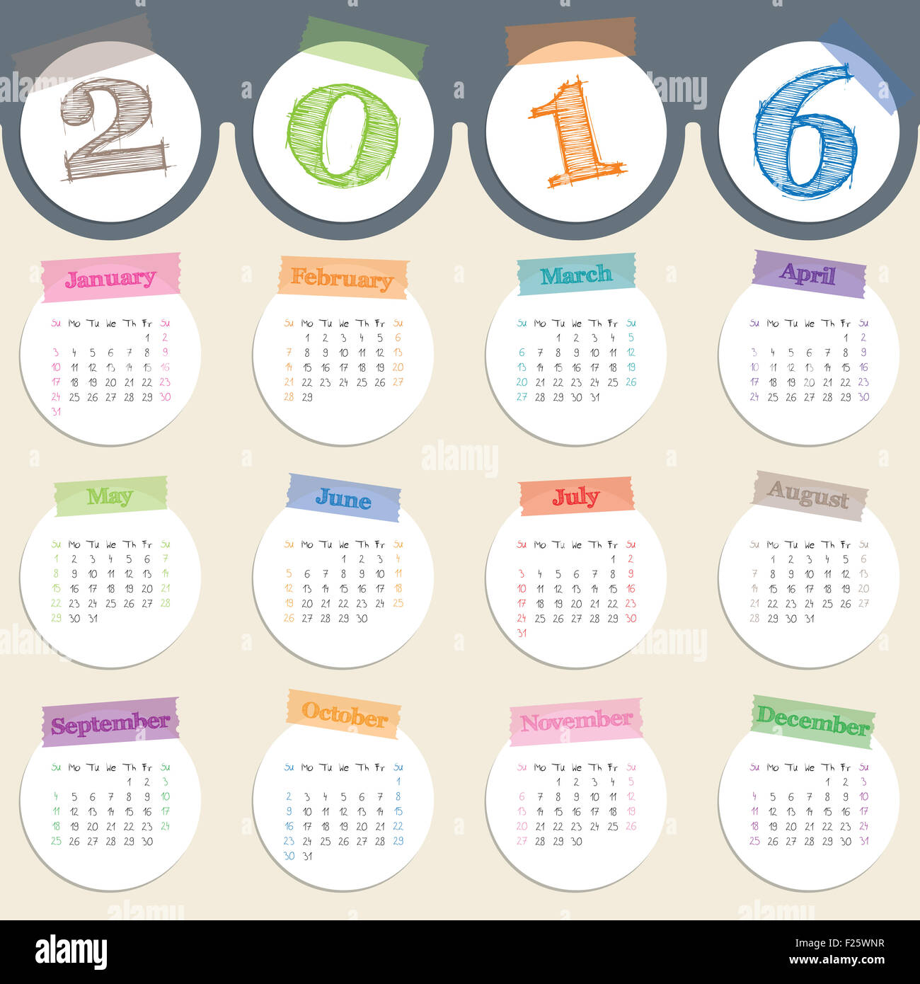 Fancy calendar design with color tapes for year 2016 Stock Photo - Alamy