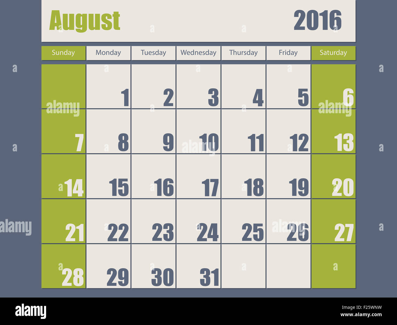 Blue green colored 2016 calendar design for august month Stock Photo ...