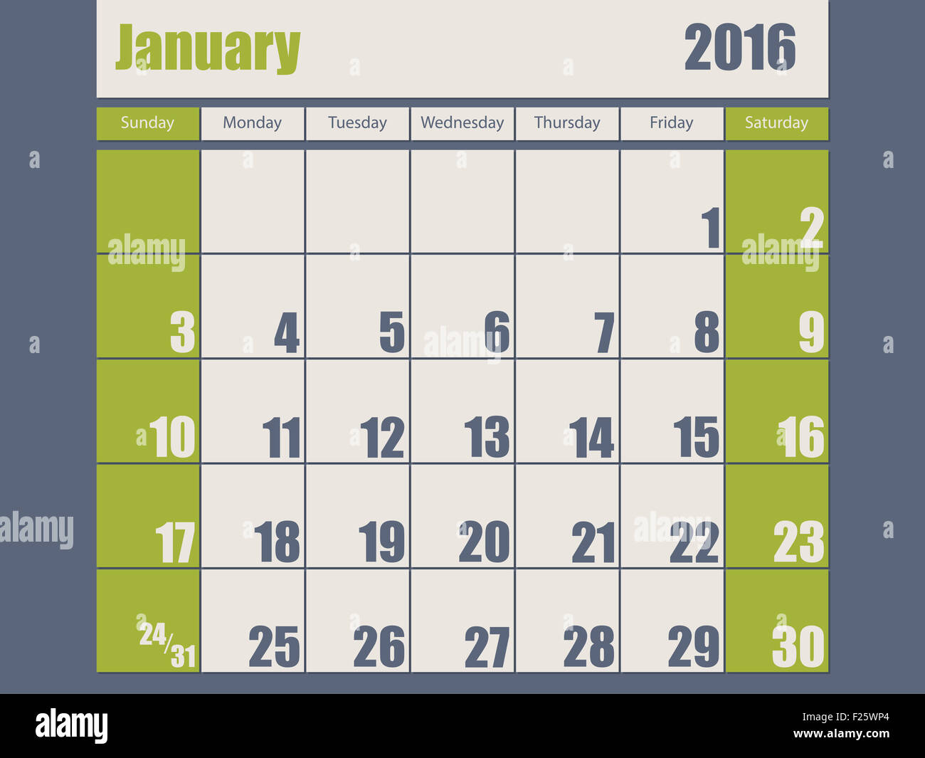 Blue green colored 2016 calendar design for january month Stock Photo ...