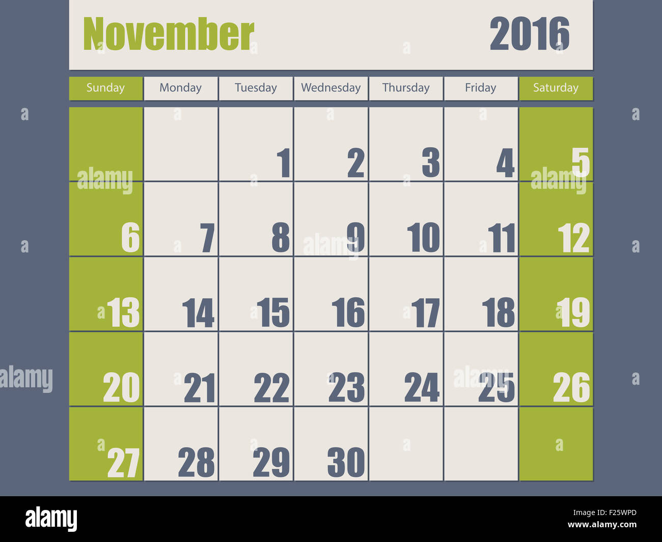 Blue green colored 2016 calendar design for november month Stock Photo ...