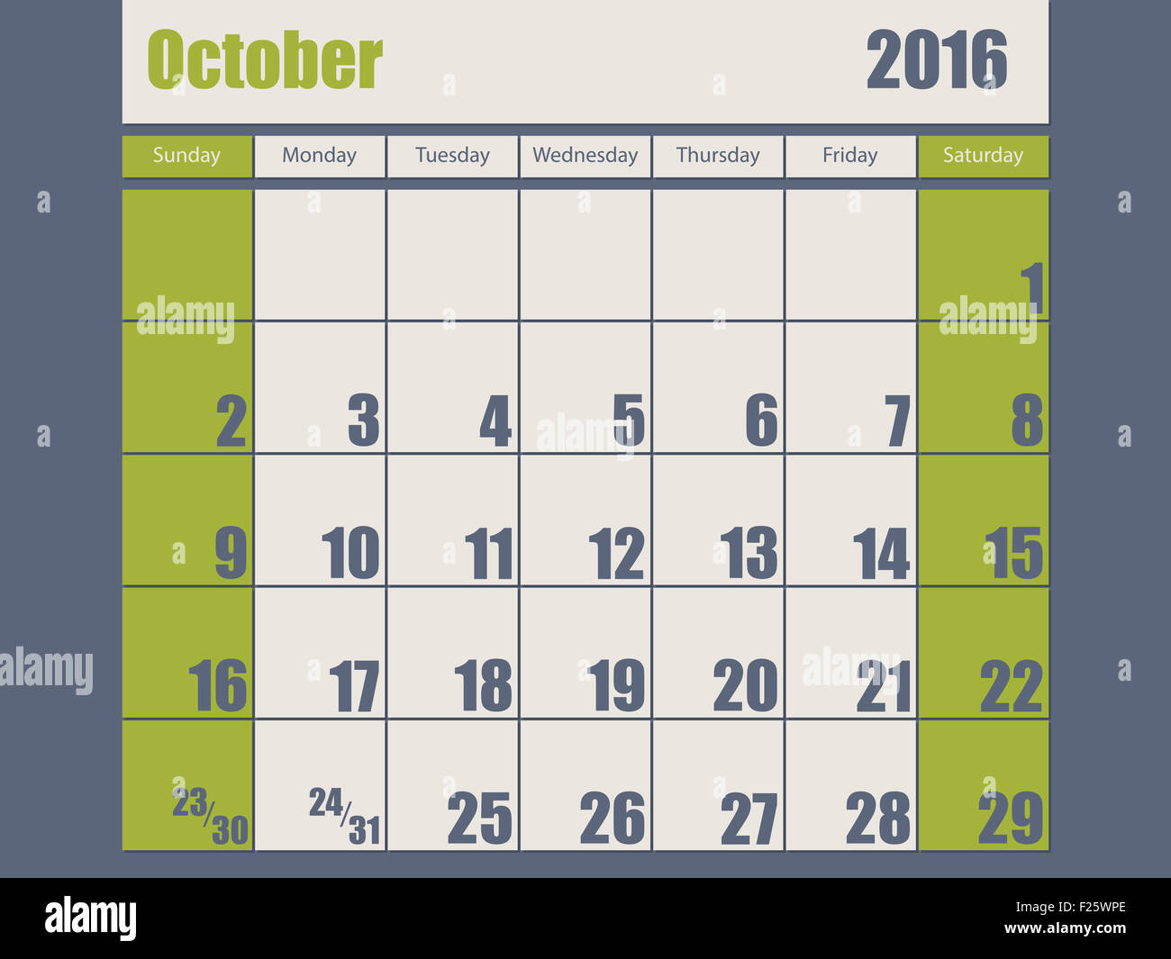 Blue green colored 2016 calendar design for october month Stock Photo ...