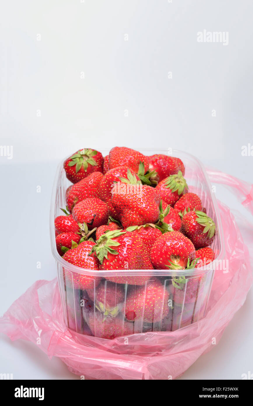 red strawberries in transparent box in polybag Stock Photo - Alamy