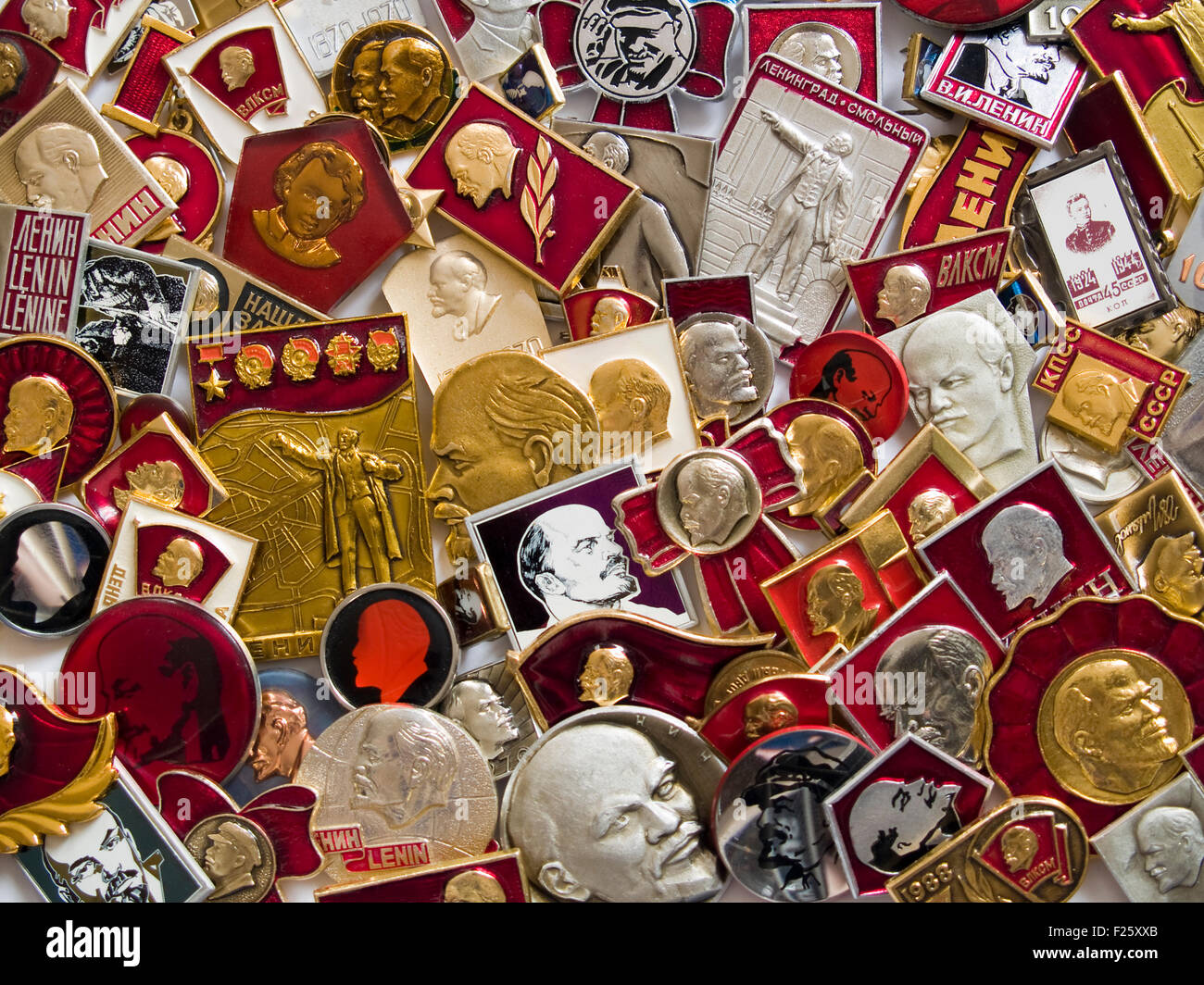 Many USSR Lenin badges and pins. Close view Stock Photo - Alamy