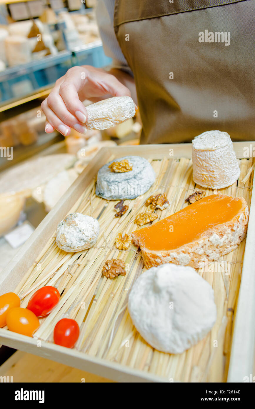 Selection of cheeses on a tray Stock Photo - Alamy
