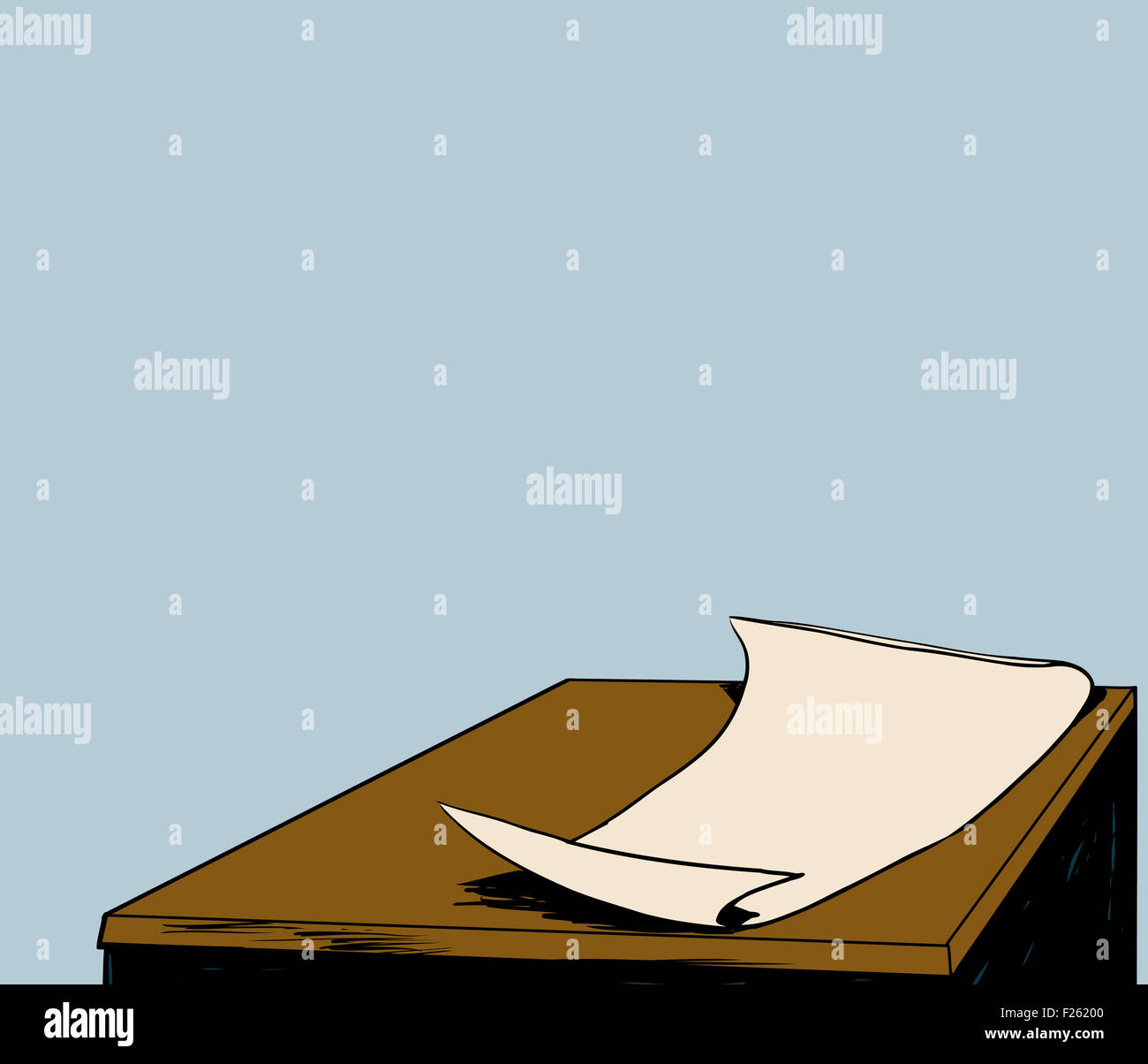 Illustration of curled sheet of paper on top of table Stock Photo - Alamy