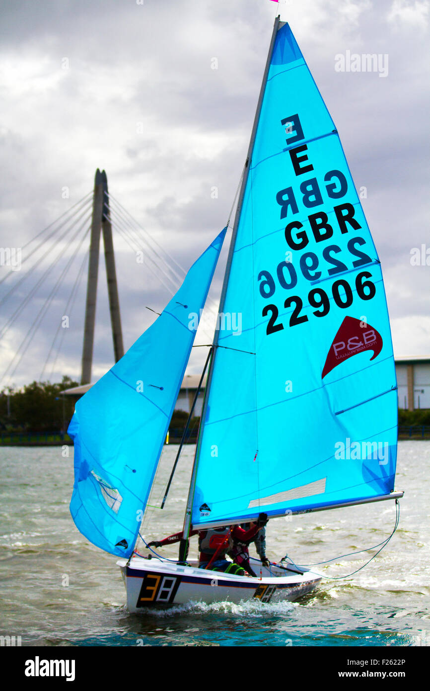 Enterprise Nationals blue sail E GBR 14-foot dinghy raced, cruised ...