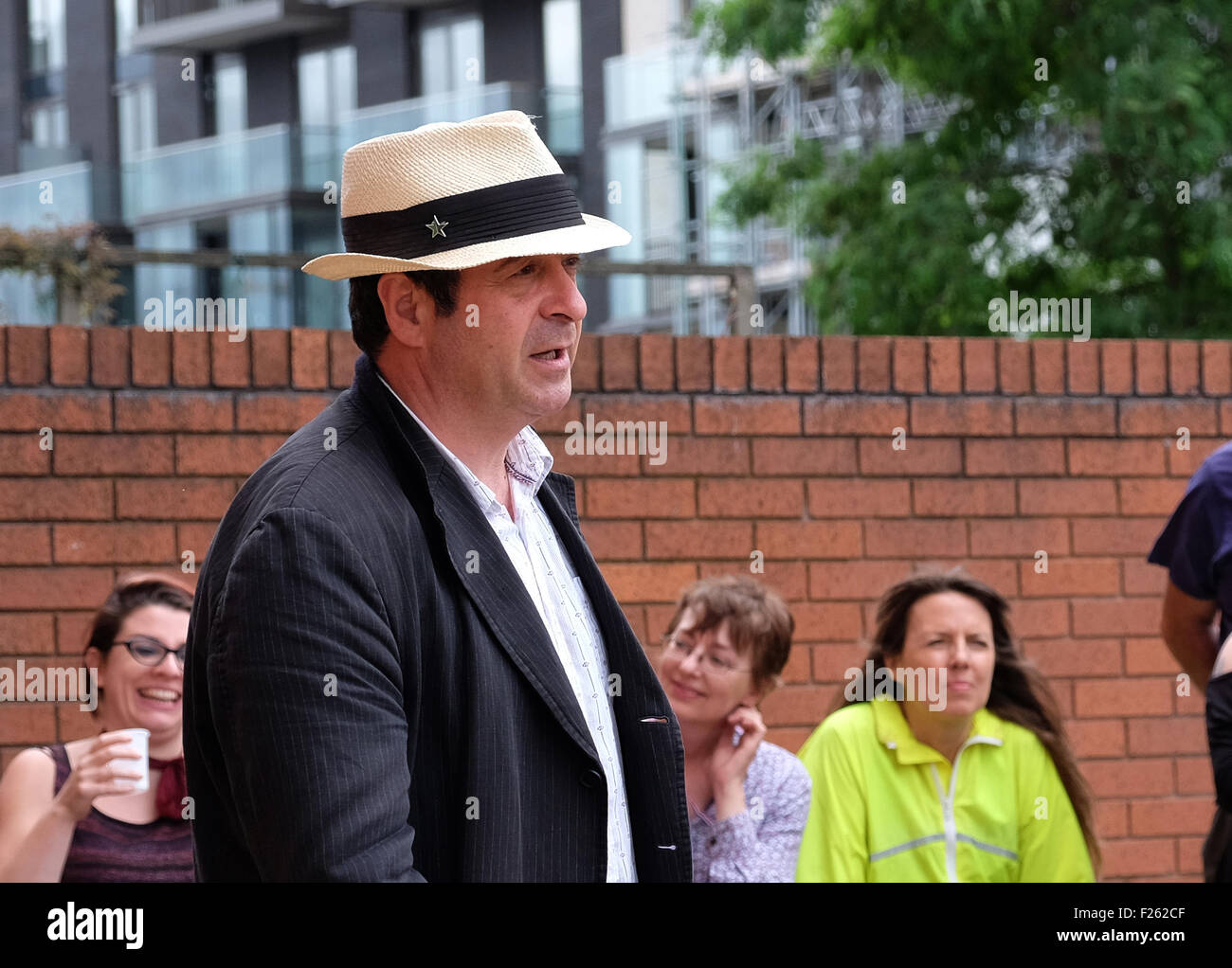 Comedian Mark Thomas holds a 'Loitering Fete' in Nine Elms, near the ...