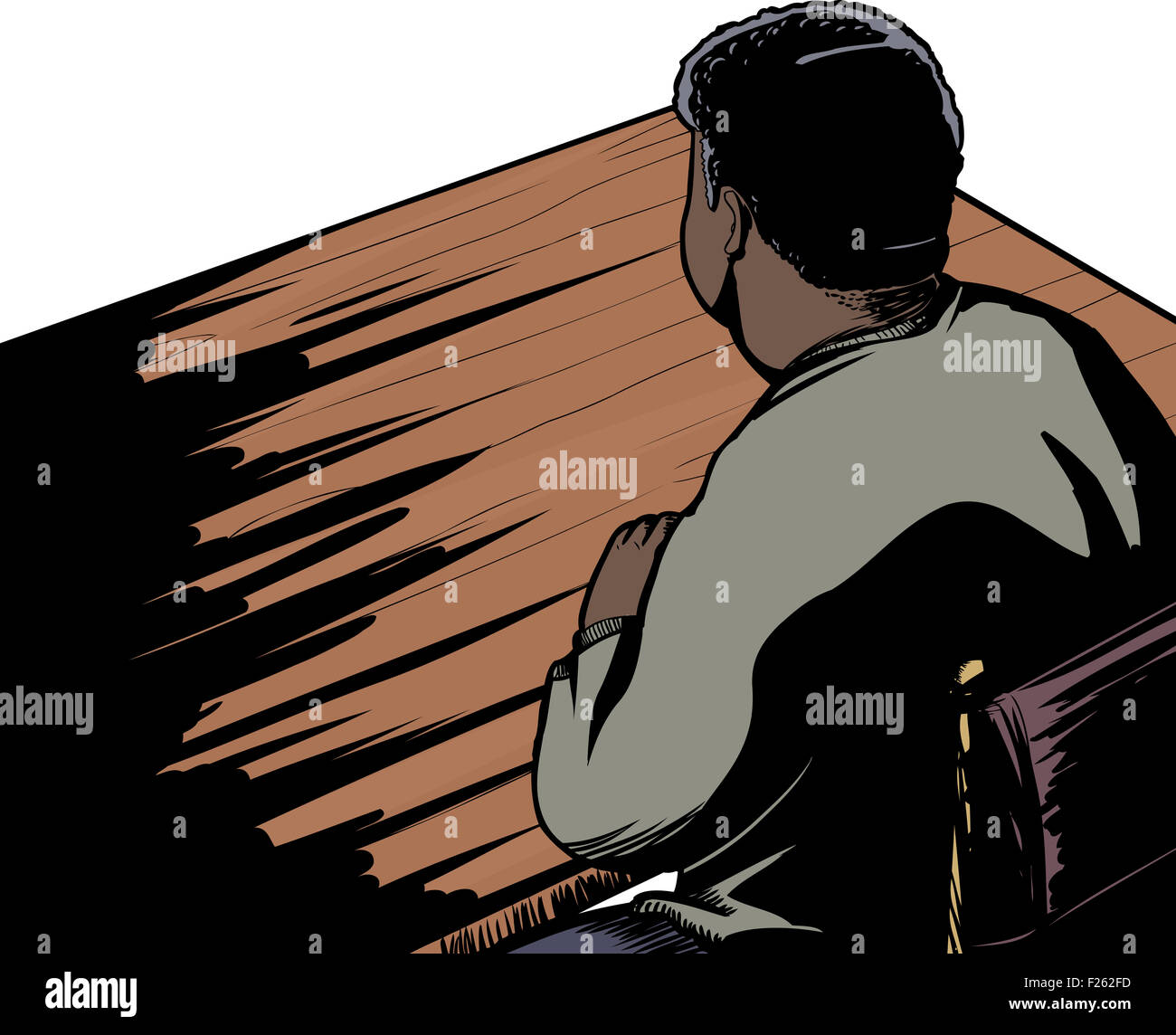 Single African man sitting in chair at wooden table Stock Photo - Alamy