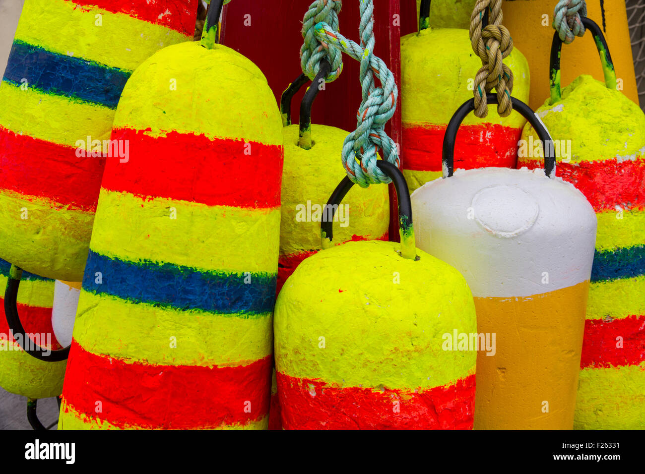 Colorful lobster trap bouys on display at Pointe-du-Chene Wharf near ...