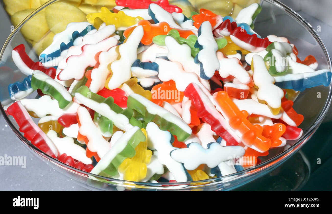 Many colored gummy candies for christening party Stock Photo - Alamy