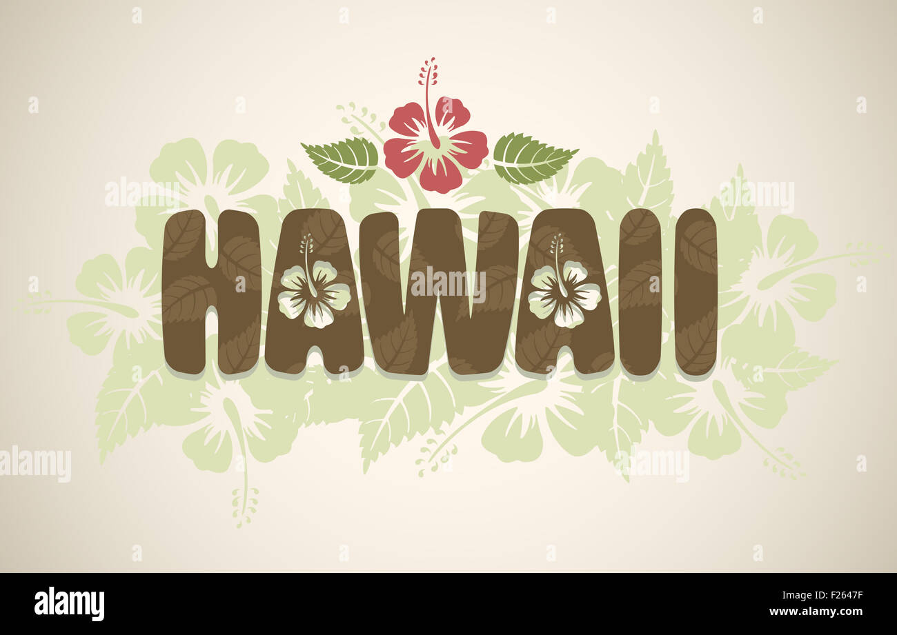 Hawaii word with hibiscus flowers on vintage background Stock Photo - Alamy