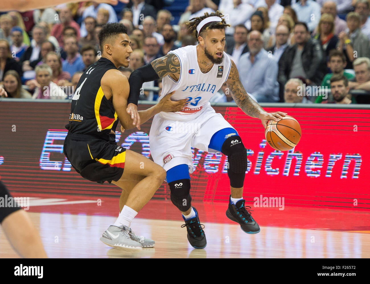 Berlin, Germany. 09th Sep, 2015. Italy's Daniel Hackett (r) and Germany ...