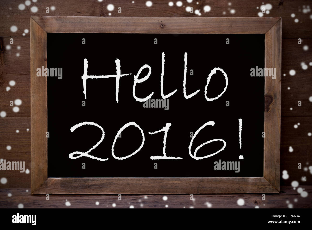 Chalkboard With Hello 2016, Snowflakes Stock Photo - Alamy
