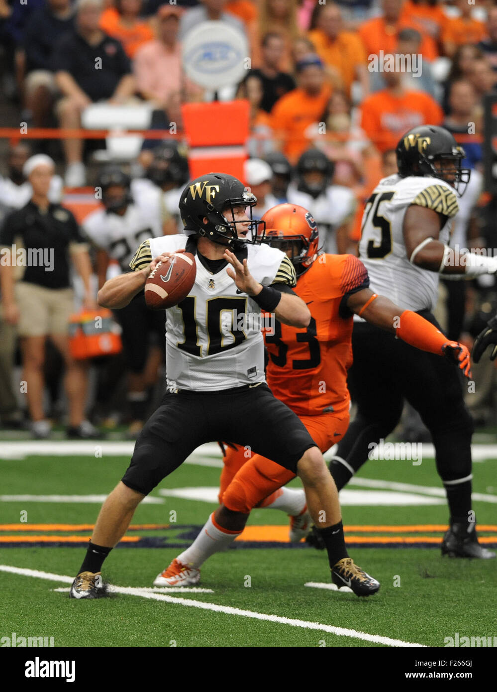 Syracuse, NY, USA. 12th Sep, 2015. Wake Forest quarterback John Wolford ...
