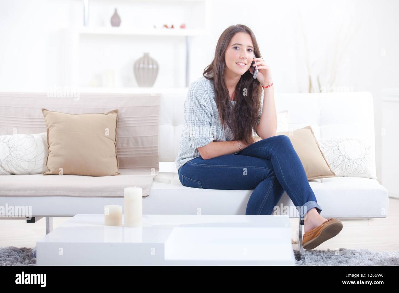 Brunette woman making call hi-res stock photography and images - Alamy