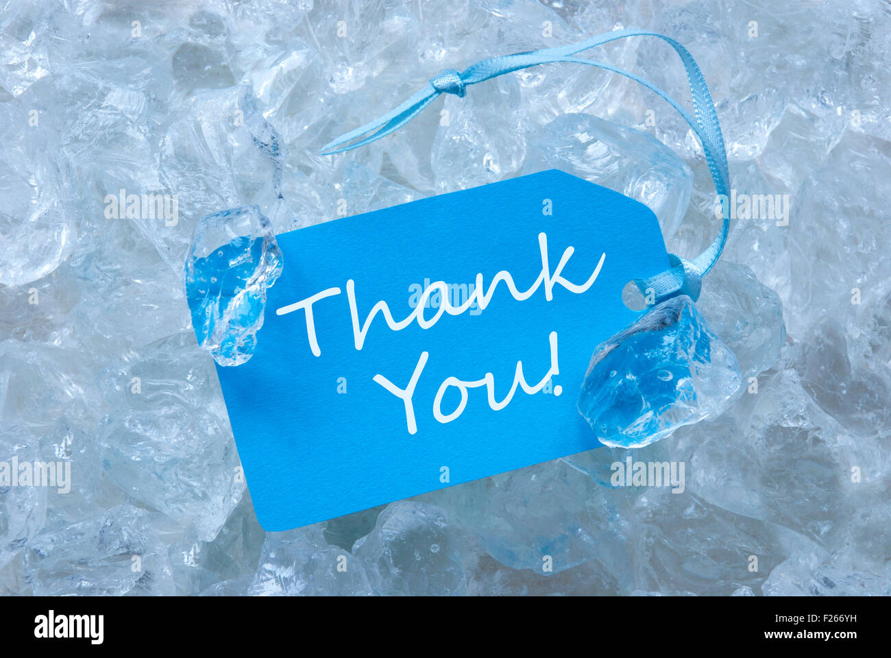 Blue Label On Ice With Thank You Stock Photo - Alamy