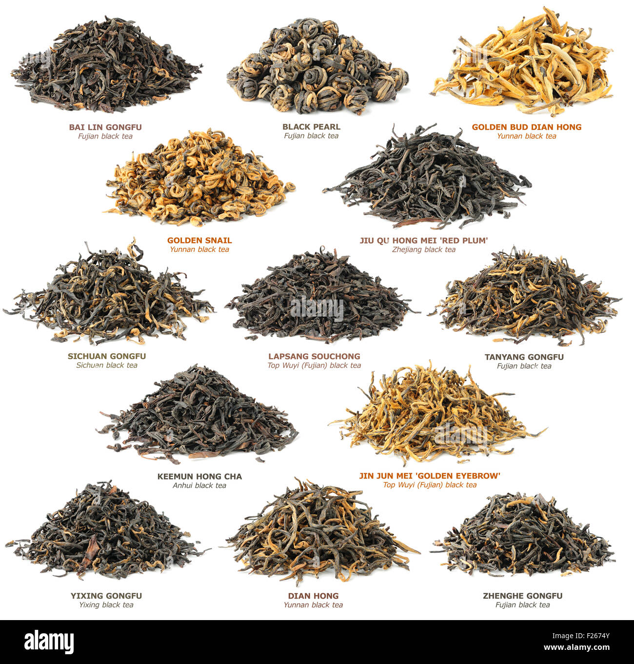 Famous chinese black tea varieties (also known as red tea) isolated on ...