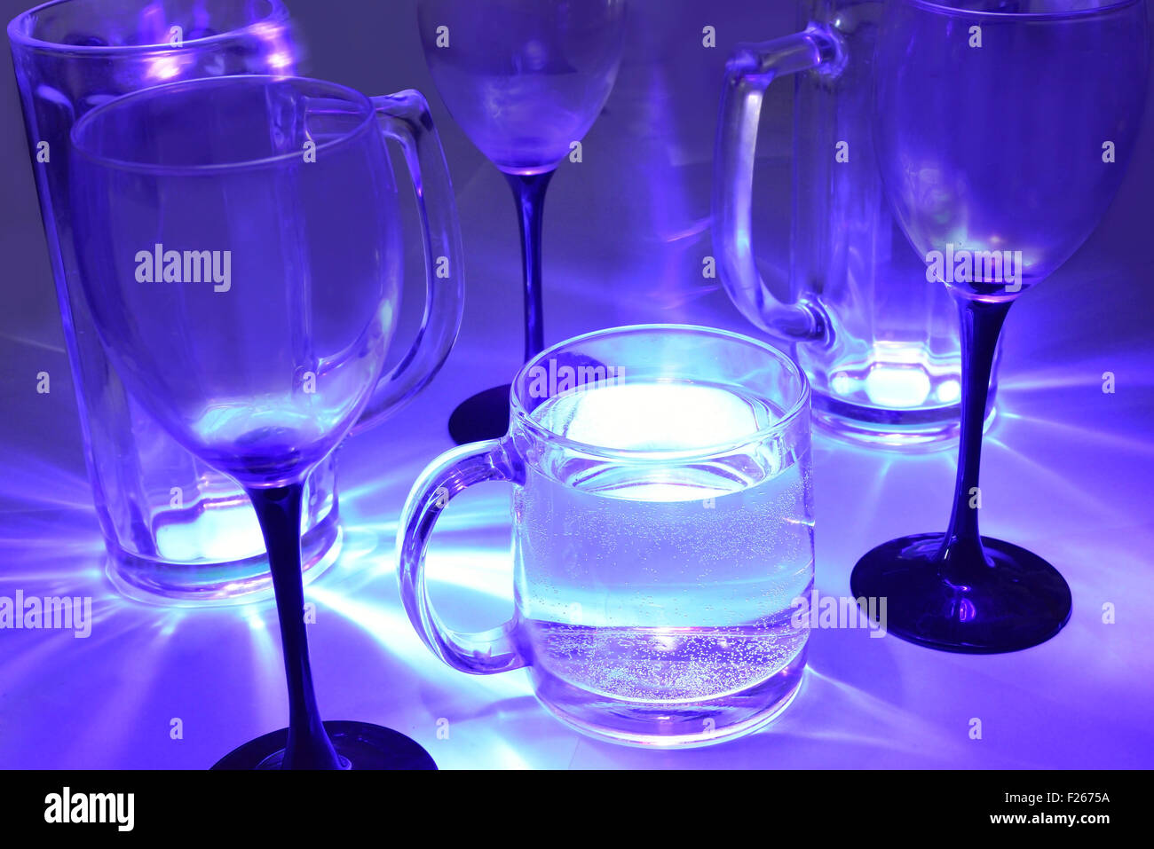 shop of different blue light glass Stock Photo - Alamy