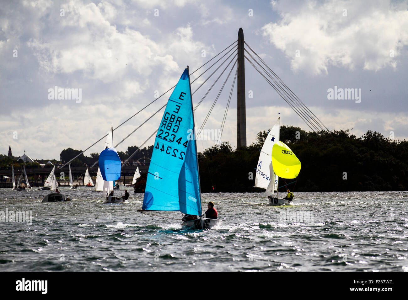 Enterprise Nationals blue sail E GBR 14-foot dinghy raced, cruised ...