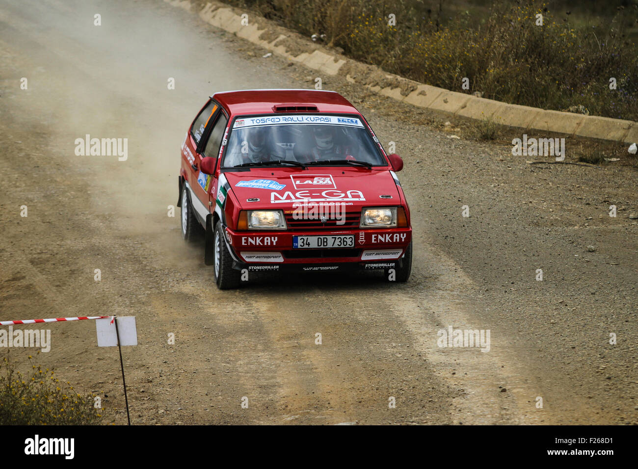 ISTANBUL, TURKEY - JULY 25, 2015: Umut Gungordu drives Lada Samara in ...