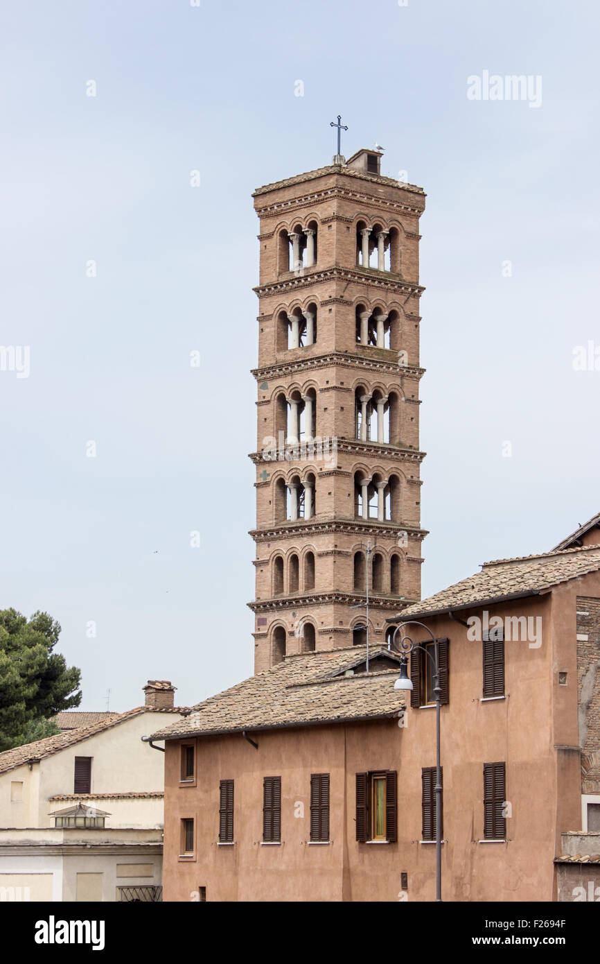 Romanesque bell tower in Rome Stock Photo - Alamy