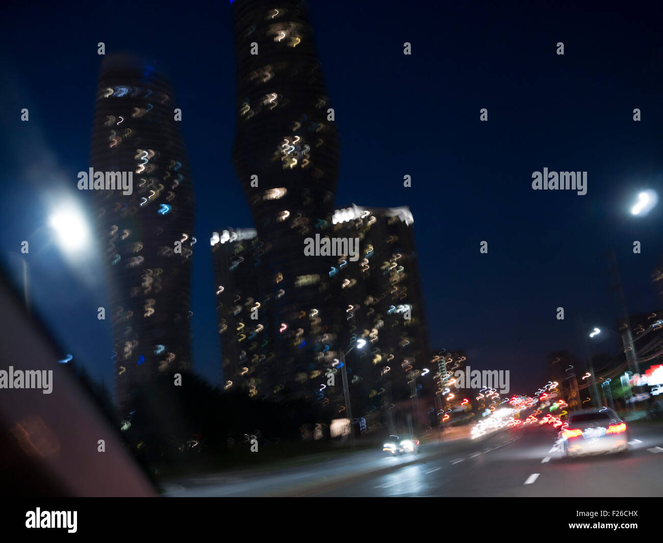 Blurred vision of a drunk driver during night drive in a city Stock ...
