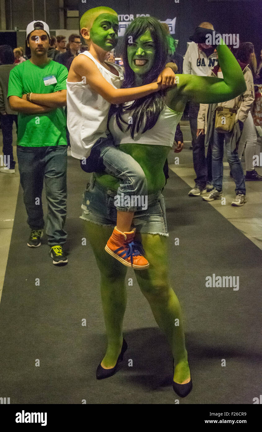 Malmo, Sweden. 12th Sep, 2015. Mother and son in their cosplay look at ...