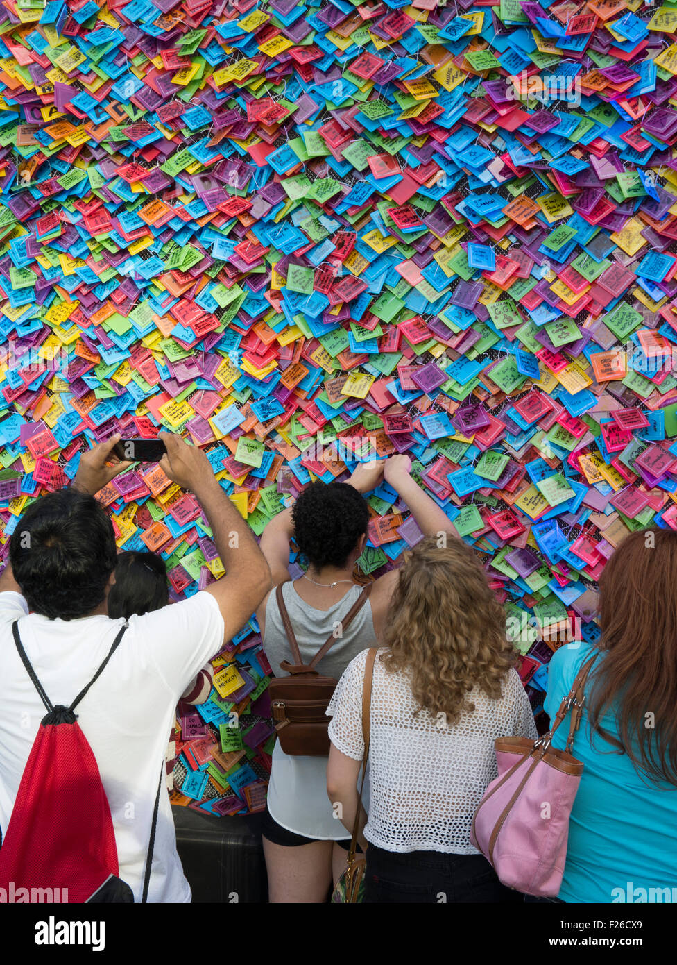 Wall of wish list stickers Stock Photo - Alamy