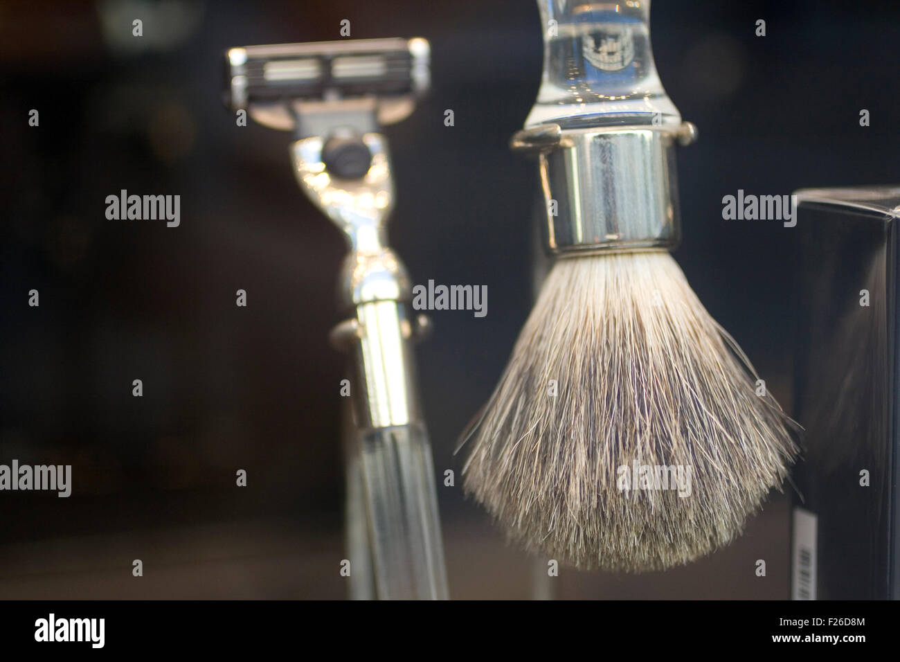Photo of shaving brush and razor Stock Photo - Alamy