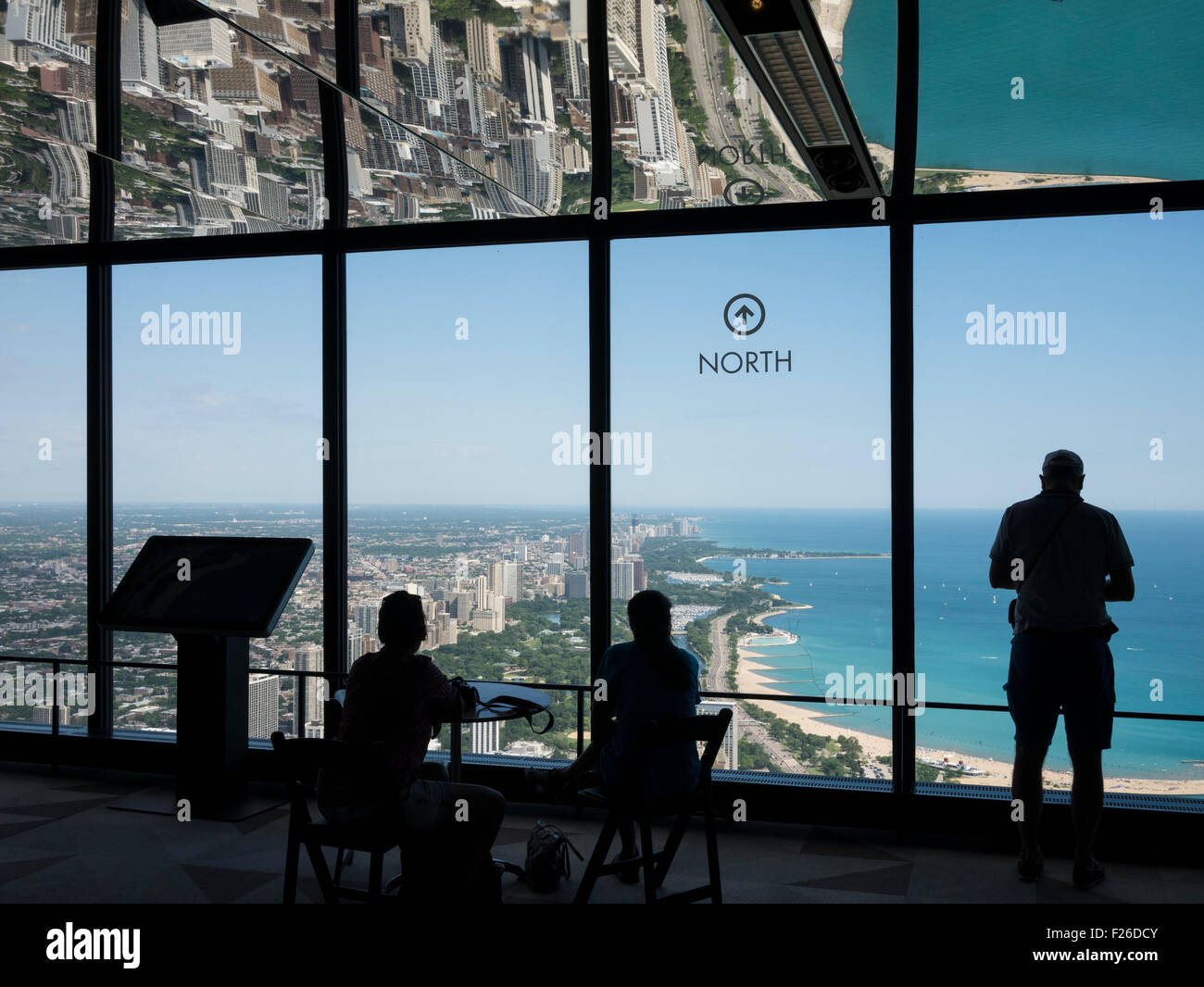 Tourists view Chicago downtown north from John Hancock Tower, Chicago ...