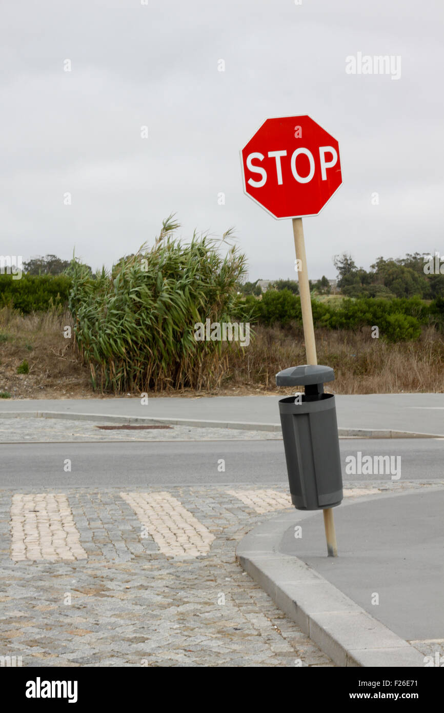 Stop sign on open air road Stock Photo - Alamy