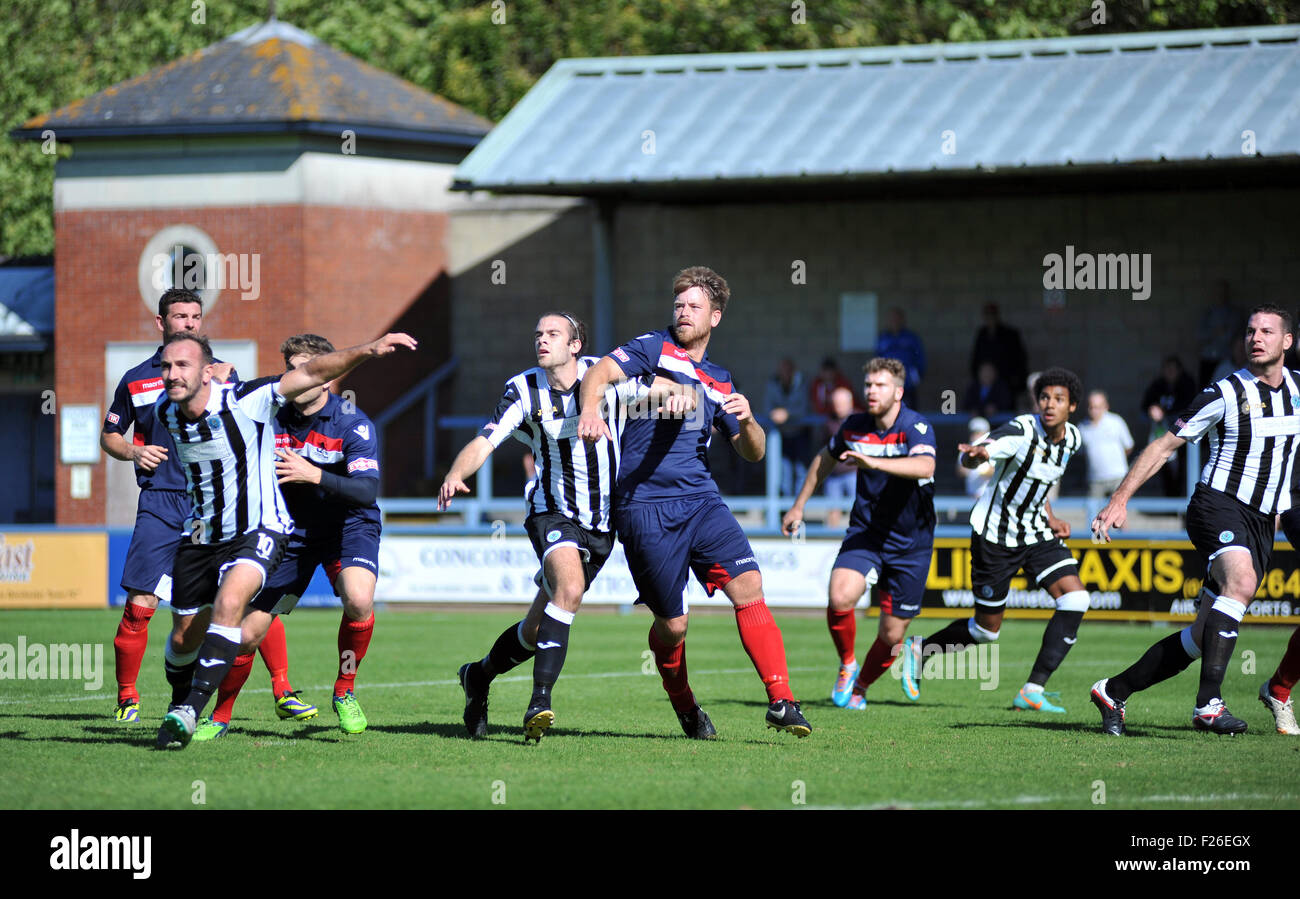 Dorchester, England. 12th September 2015. Matt Oldring DTFC (centre ...