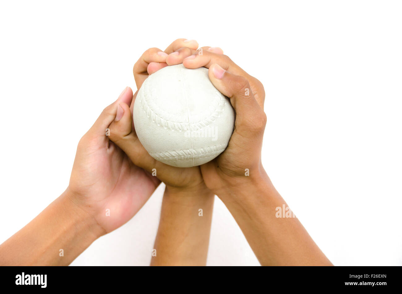 hand of children catching the ball on white background Stock Photo - Alamy
