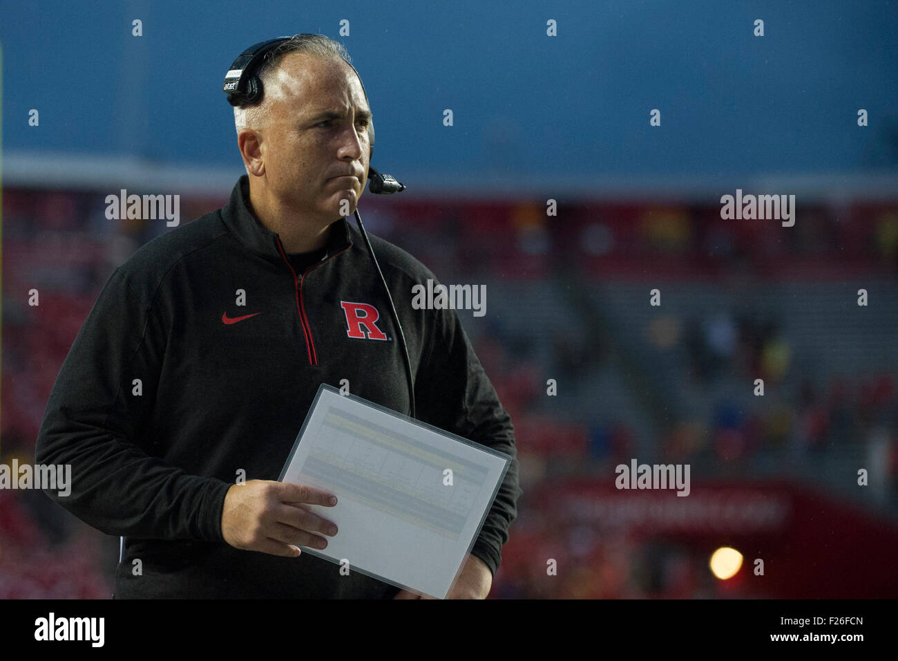September 12, 2015: Rutgers Scarlet Knights head coach Kyle Flood shows ...
