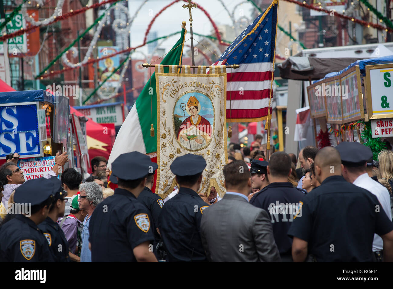 New York, United States. 12th Sep, 2015. A group of NYPD officers watch ...
