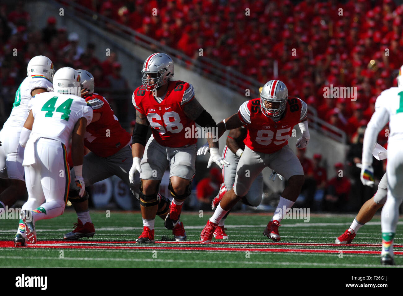 September 12th, 2015: Taylor Decker #68, and Marcus Baugh #85 during ...