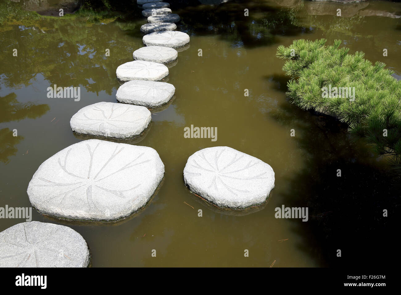 Stone path in water Japanese garden Stock Photo - Alamy