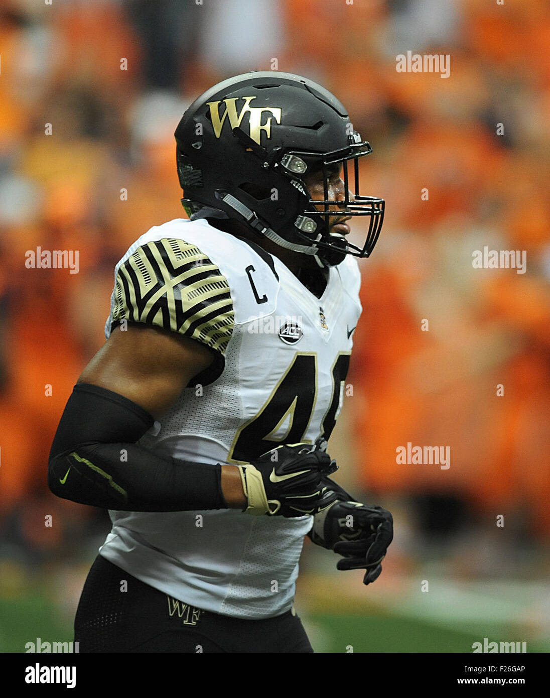 Syracuse, NY, USA. 12th Sep, 2015. Wake Forest linebacker Brandon Chubb ...
