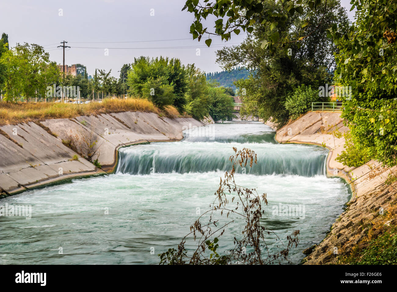 River waters flowing in the Italian countryside at the sunset Stock ...