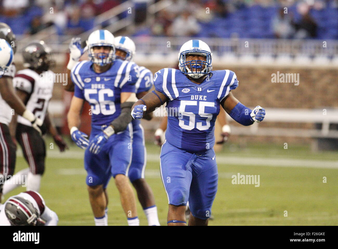 Durham, NC, USA. 12th Sep, 2015. Brandon Boyce (55) of the Duke Blue ...