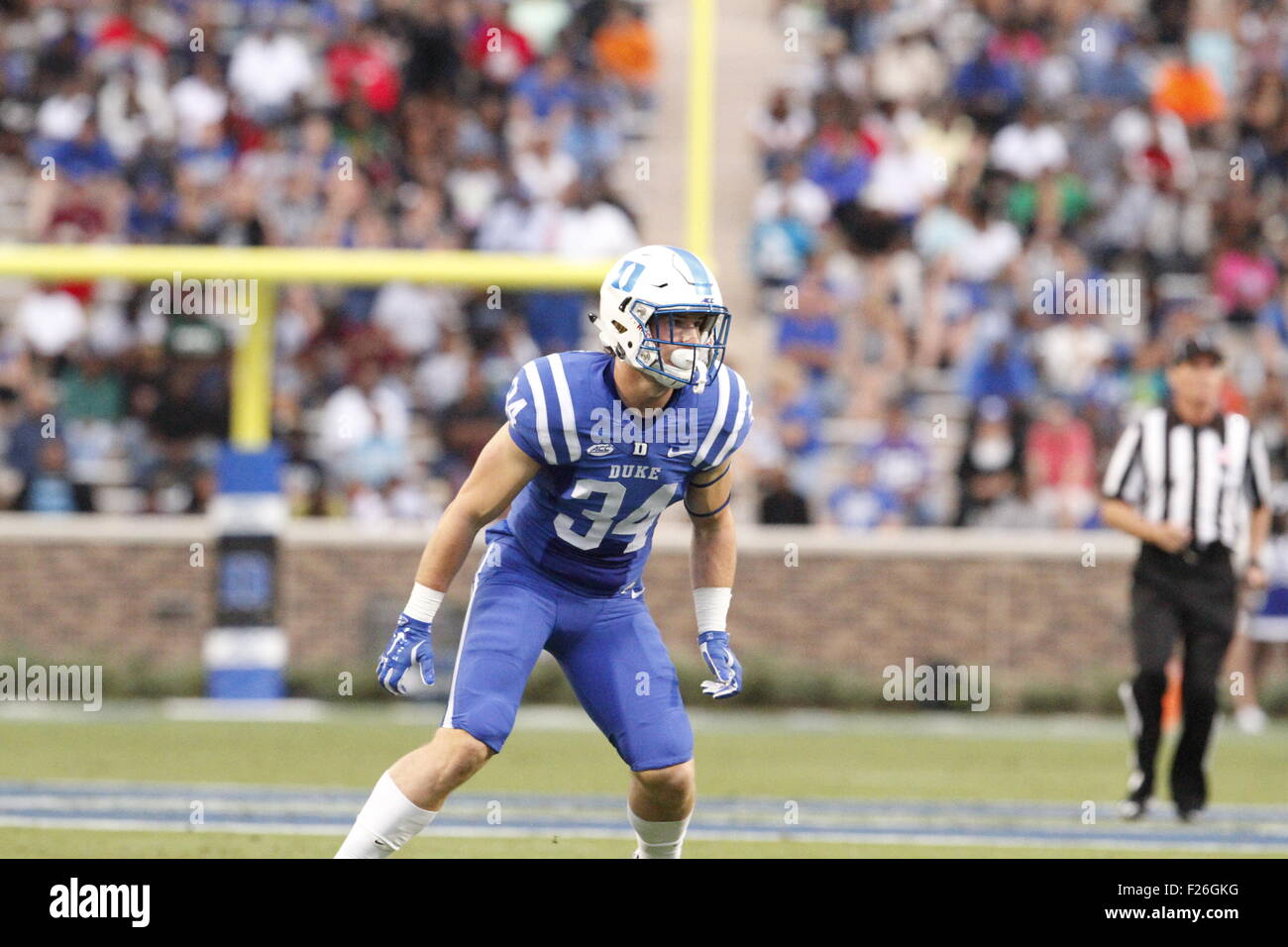 Durham, NC, USA. 12th Sep, 2015. Ben Humphreys (34) of the Duke Blue ...