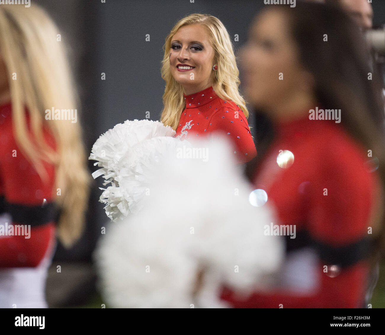Cincinnati, OH, USA. 6th Sep, 2015. A Bearcat cheerleader performs ...