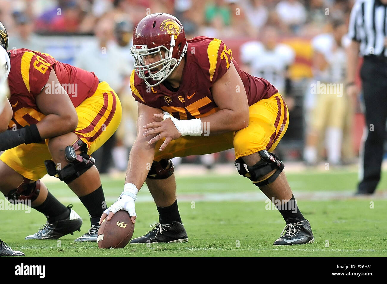 Los Angeles, CA, USA. 12th Sep, 2015. USC Trojans center Max Tuerk #75 ...