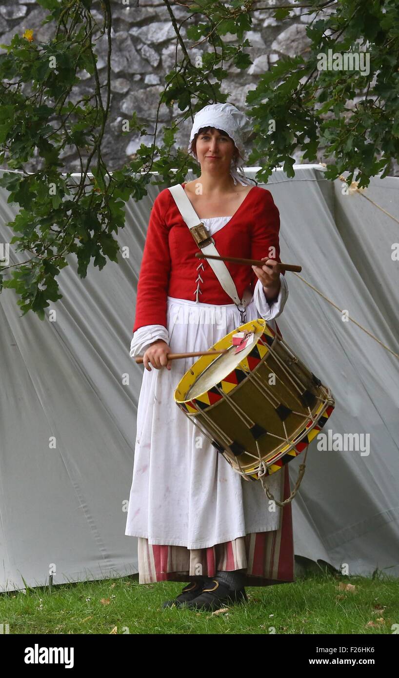 Namur, Belgium. 12th Sep, 2015. A woman reproduces the scene of the ...
