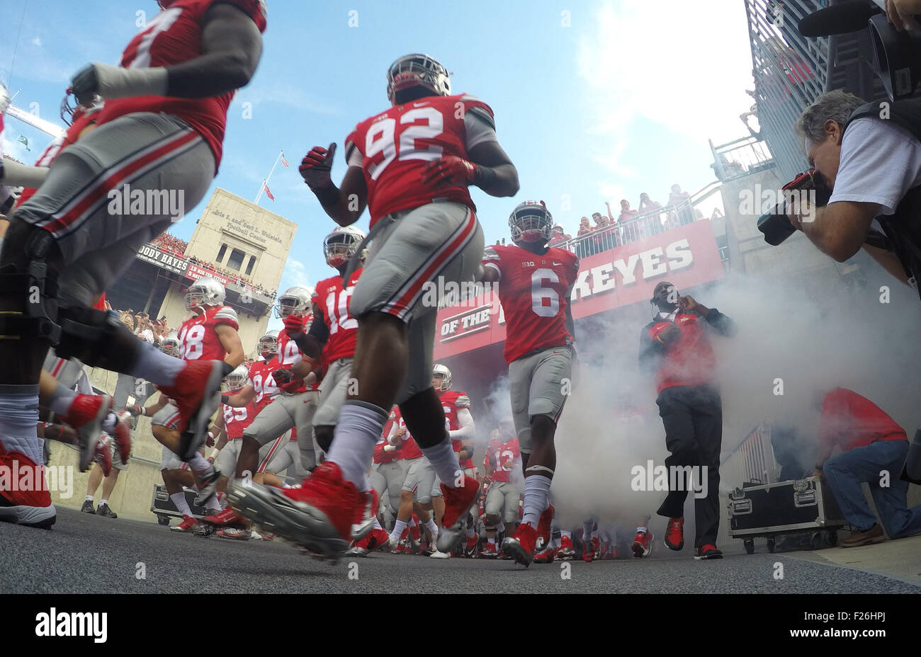 September 12th, 2015: Head Coach Urban Myer and teamrunning out of the ...