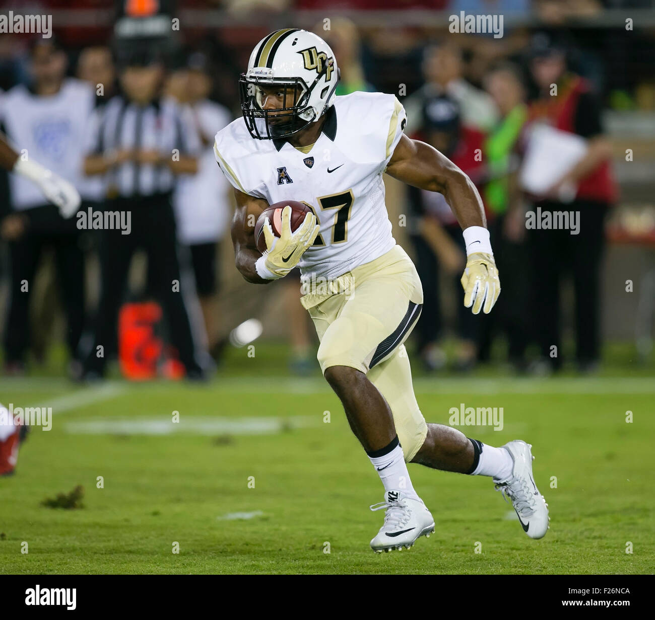 Palo Alto, CA. 12th Sep, 2015. UCF Knights running back Taj McGowan (27 ...