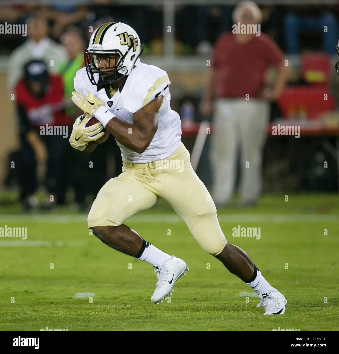 Palo Alto, CA. 12th Sep, 2015. UCF Knights running back Taj McGowan (27 ...